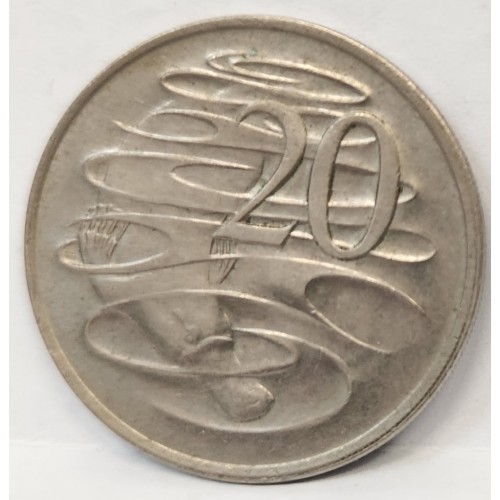 AUSTRALIA 1966 . TWENTY 20 CENTS COIN . MULTIPLE ERRORS . SPLIT FLAN ...