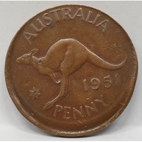 AUSTRALIA 1951 . PENNY . HUGE ERROR . MIS-STRIKE