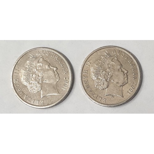 AUSTRALIA 2001 . FIVE CENTS . FLAMINGO VARIETY . 2x UNDERRATED COINS