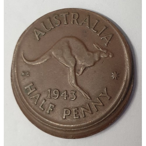 AUSTRALIA 1943 . HALF PENNY . ERROR . BROADSTRUCK