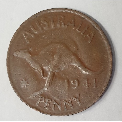 AUSTRALIA 1941 . PENNY COIN . ERROR . BROCKAGE BEHIND ROO