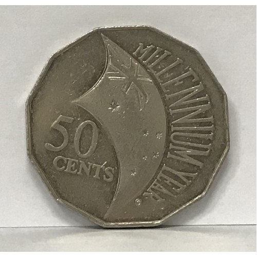 AUSTRALIA 2000 . FIFTY CENTS COIN . MILLENNIUM INCUSED