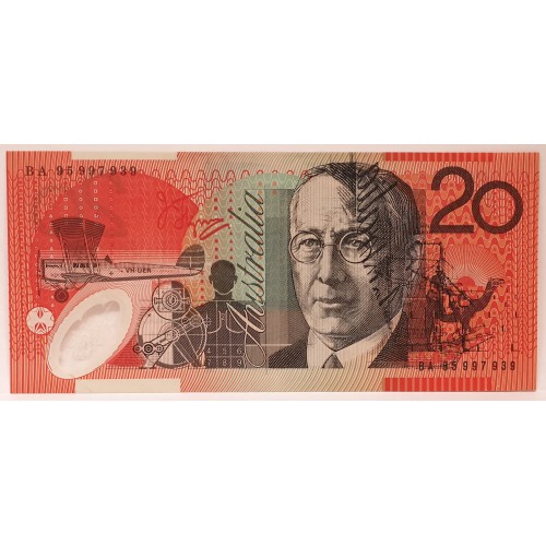 AUSTRALIA 1995 . TWENTY DOLLAR BANKNOTE . ERROR . WET INK TRANSFER