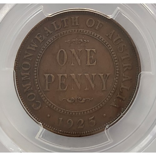AUSTRALIA 1925 . ONE 1 PENNY . BROKEN N . PCGS VF53
