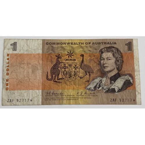 AUSTRALIA 1967 . ONE DOLLAR BANKNOTE . STAR NOTE . FIRST PREFIX ZAF