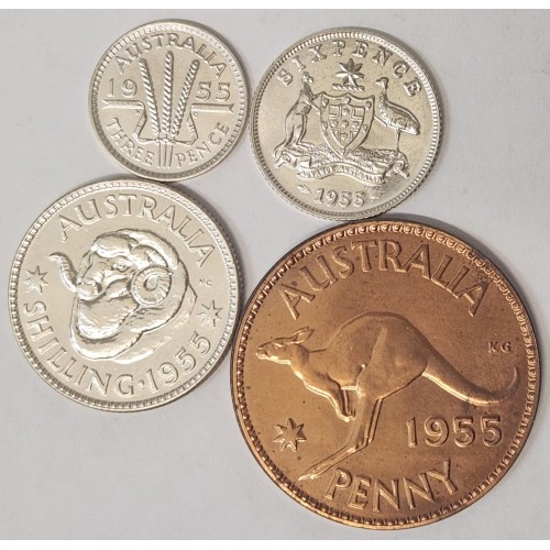 AUSTRALIA 1955 . PRE-DECIMAL PROOF SET . MELBOURNE . 4 COINS