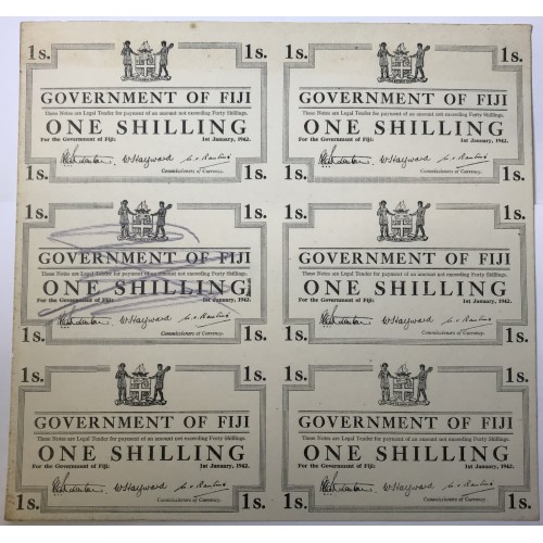 FIJI 1942 . ONE SHILLING BANKNOTES . EMERGENCY ISSUE . 1929 WATERMARK ...