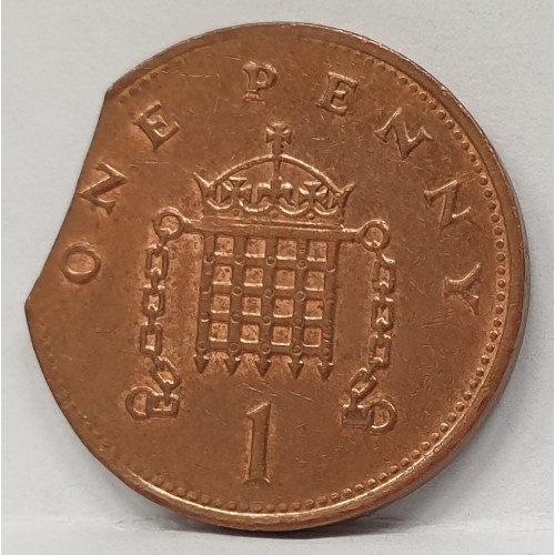 GREAT BRITAIN 1997 . PENNY . ERROR . CLIPPED FLAN . BITTEN EDGE