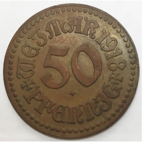 Germany 1918...50 Pfennig Coin...Variety