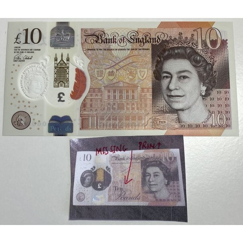 GREAT BRITAIN UK ENGLAND 2016 . TEN 10 POUNDS BANKNOTE . ERROR ...