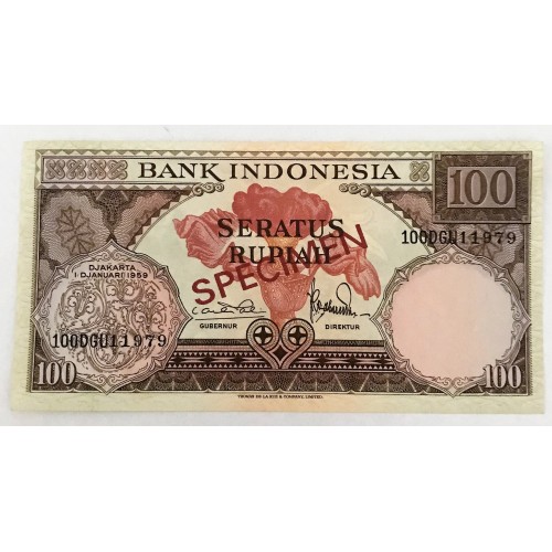 Indonesia 1959...100 Rupiah Banknote...Specimen
