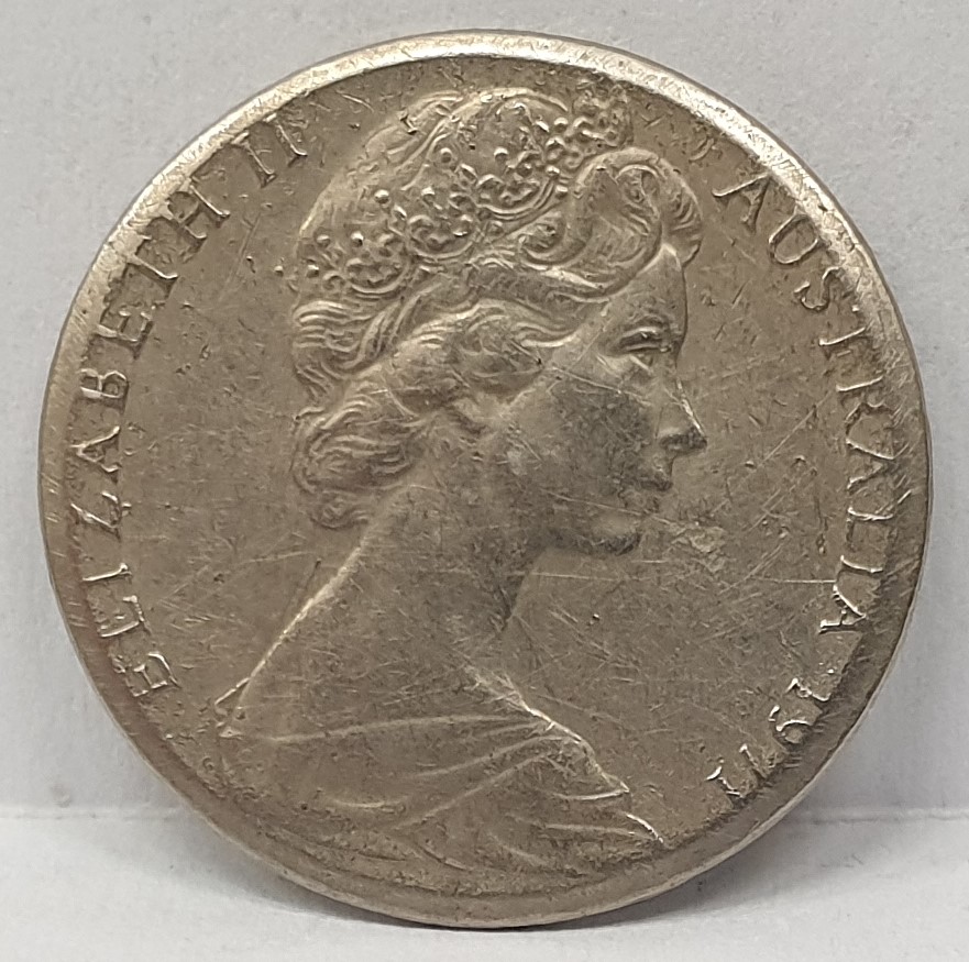 AUSTRALIA 1971 . FIVE CENTS COIN . ERROR . NO RIM . RIMLESS