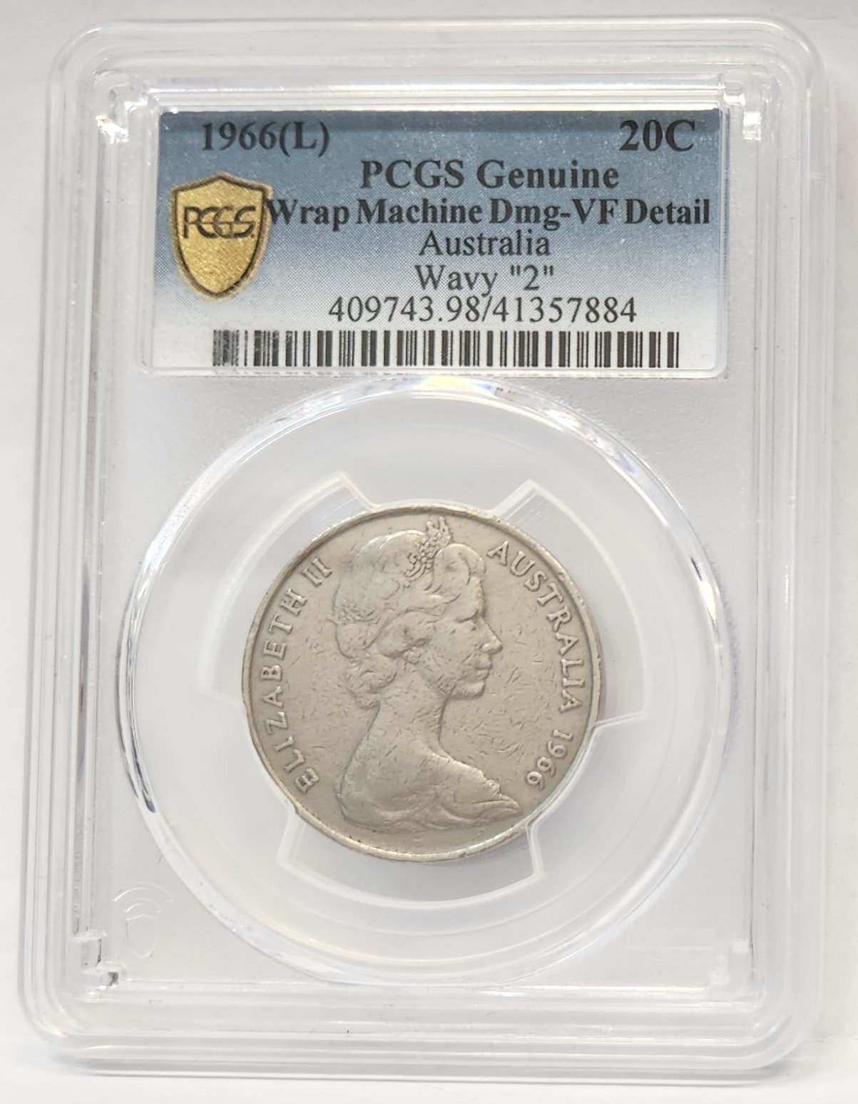 AUSTRALIA 1966 . TWENTY CENT COIN . VARIETY . WAVY 2