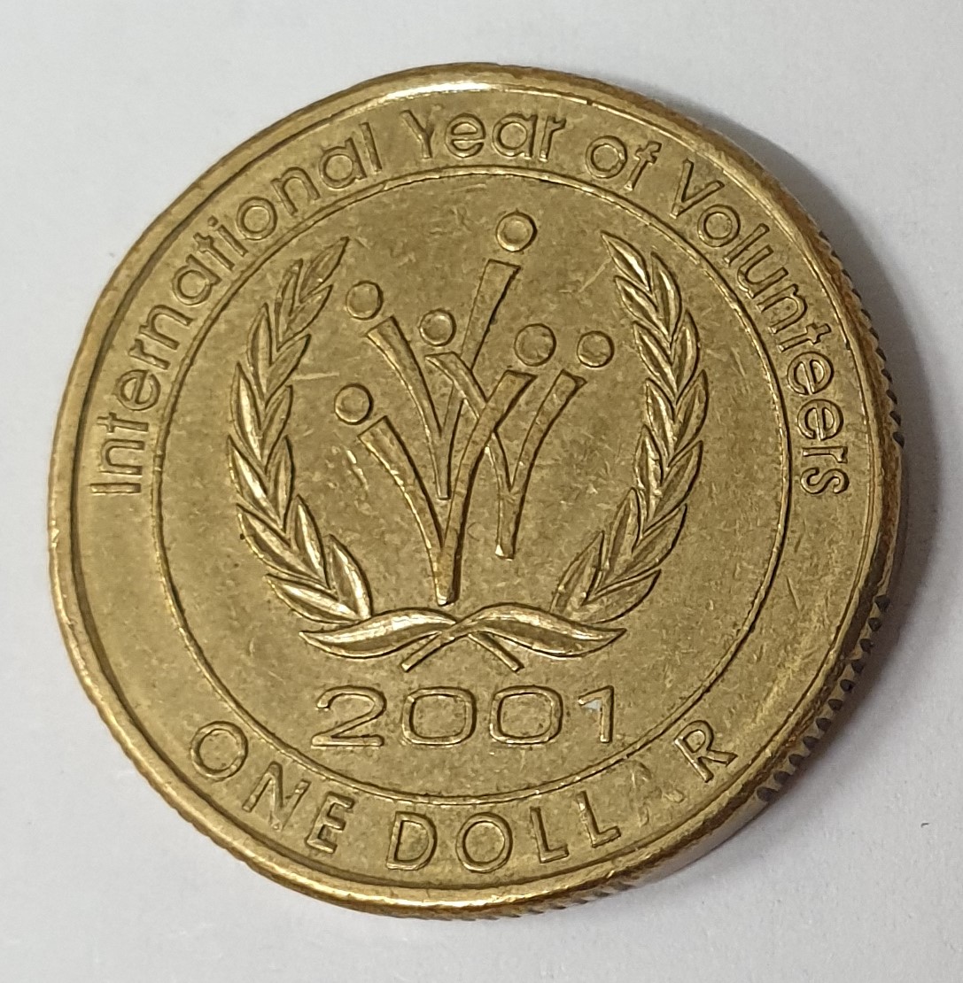 AUSTRALIA 2001 . ONE DOLLAR COIN . ERROR . MISSING THE LETTER A IN DOLLAR