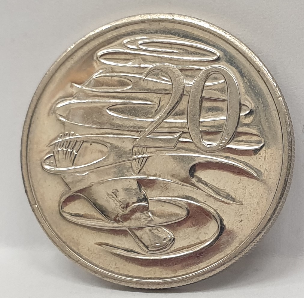 AUSTRALIA 1981 . TWENTY CENTS COIN . VARIETY . 3 1/2 CLAW . SCALLOPED ...