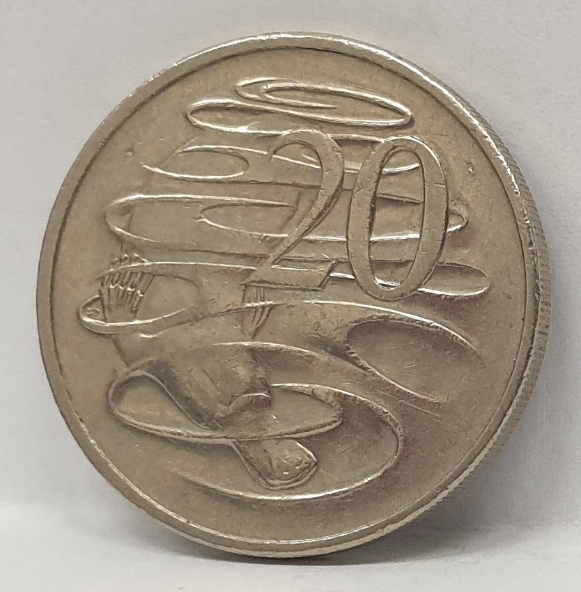 AUSTRALIA 1981 . TWENTY CENTS COIN . VARIETY . 3 1/2 CLAW WITH BAG MARKS