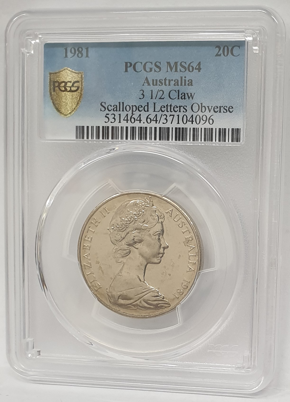 AUSTRALIA 1981 . TWENTY CENTS COIN . VARIETY . 3 1/2 CLAW . SCALLOP ...