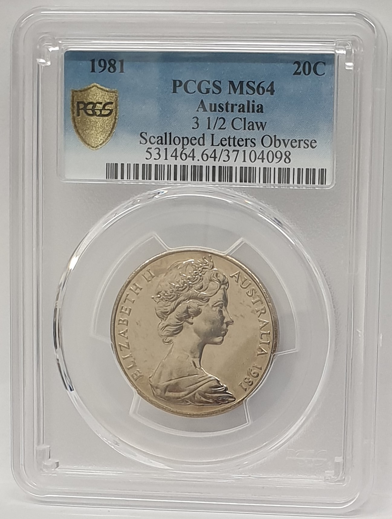 AUSTRALIA 1981 . TWENTY CENTS COIN . VARIETY . 3 1/2 CLAW . SCALLOP ...