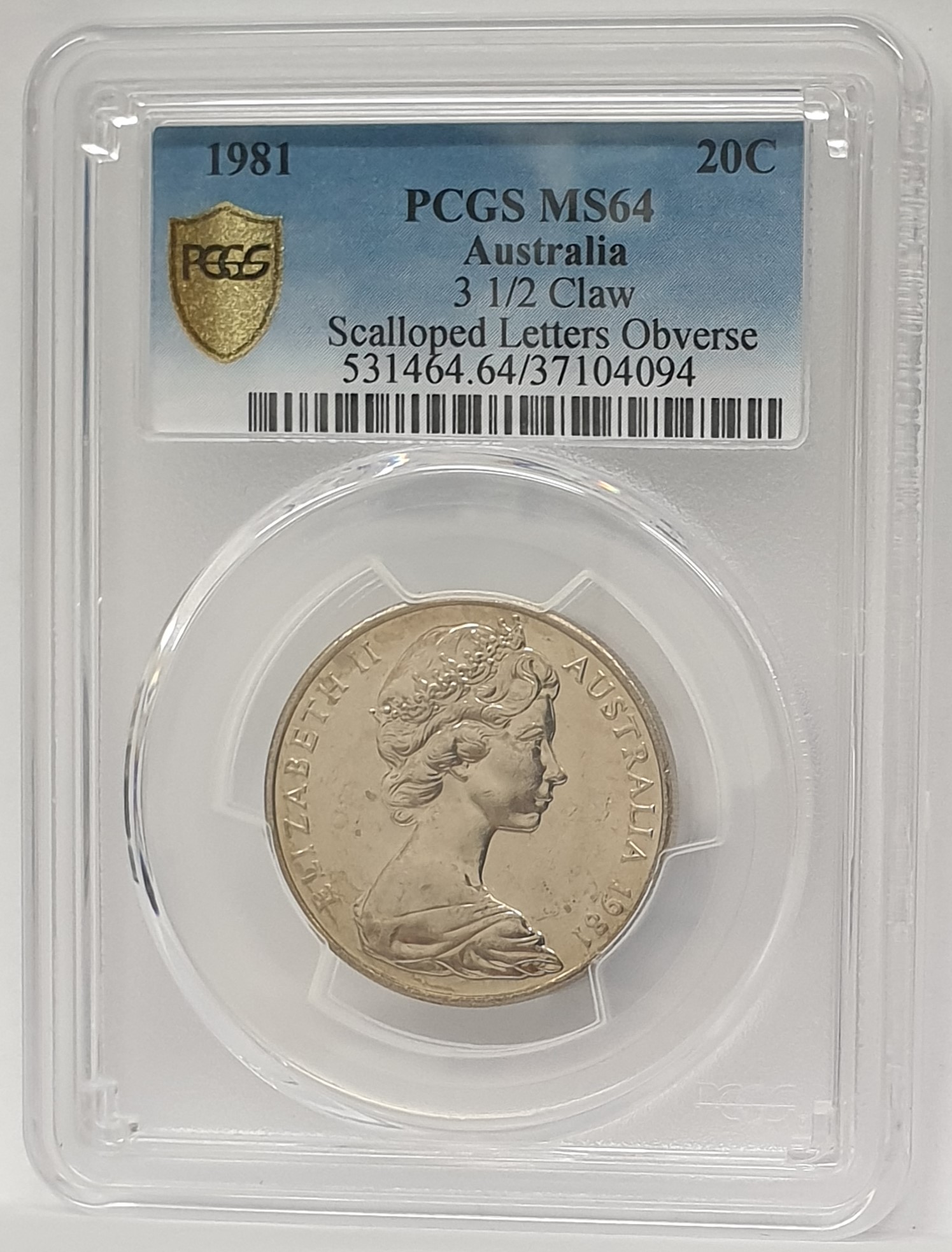 AUSTRALIA 1981 . TWENTY CENTS COIN . VARIETY . 3 1/2 CLAW . SCALLOP ...