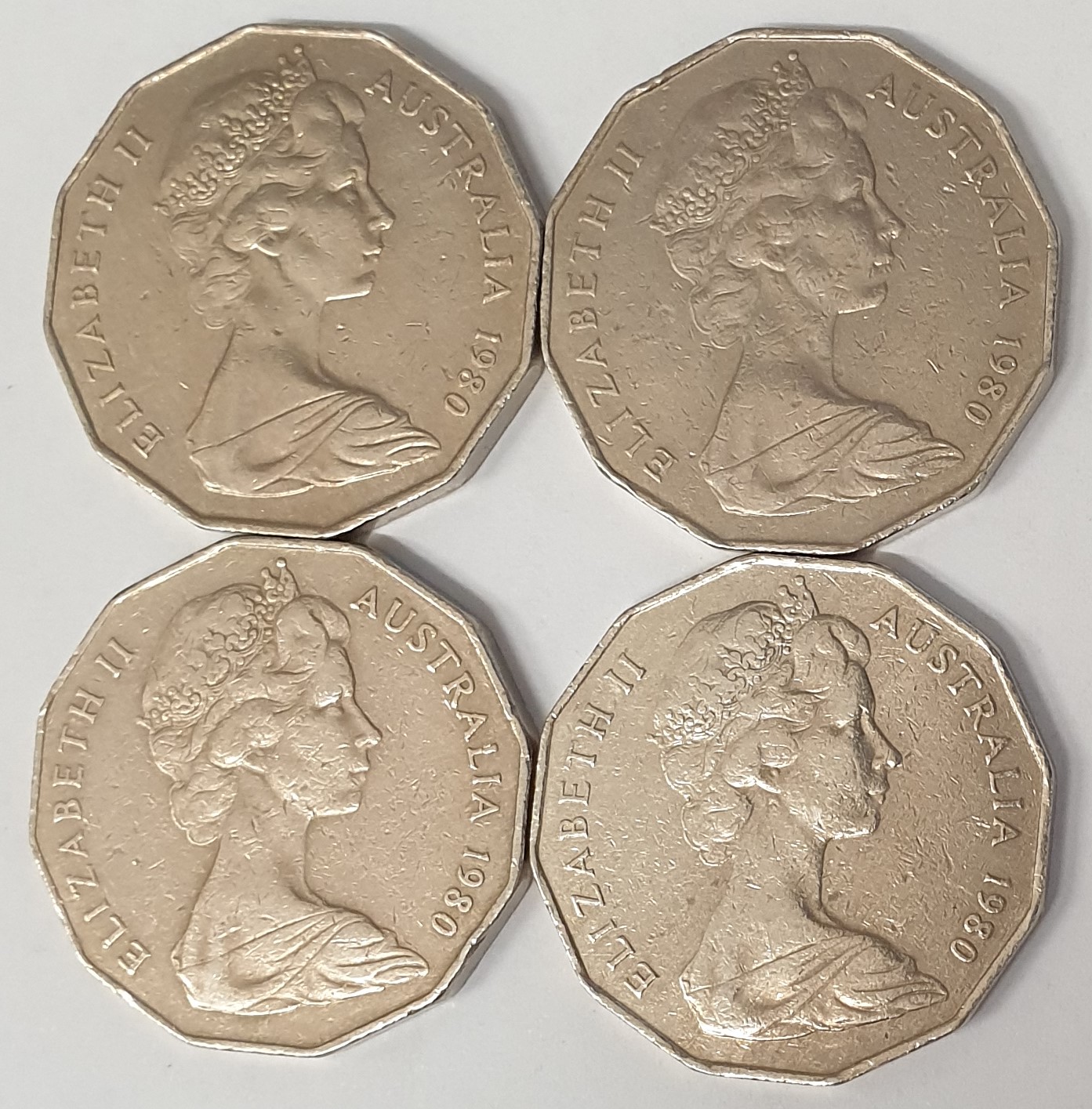 AUSTRALIA 1980 . FIFTY CENT COINS . SET OF 4 DOUBLE BAR COINS