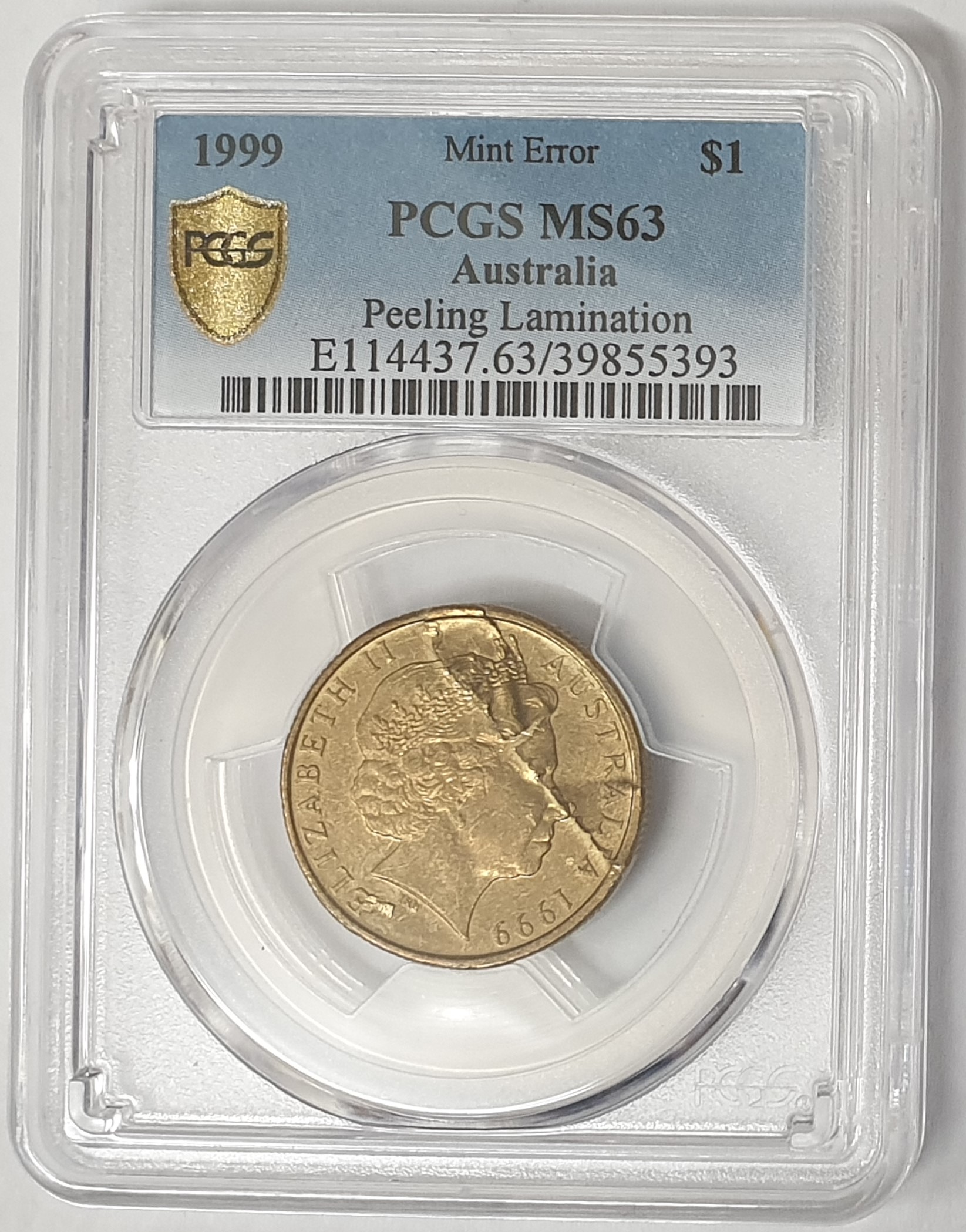 AUSTRALIA 1999 . ONE DOLLAR COIN . ERROR . MAJOR SPLIT PLANCHET