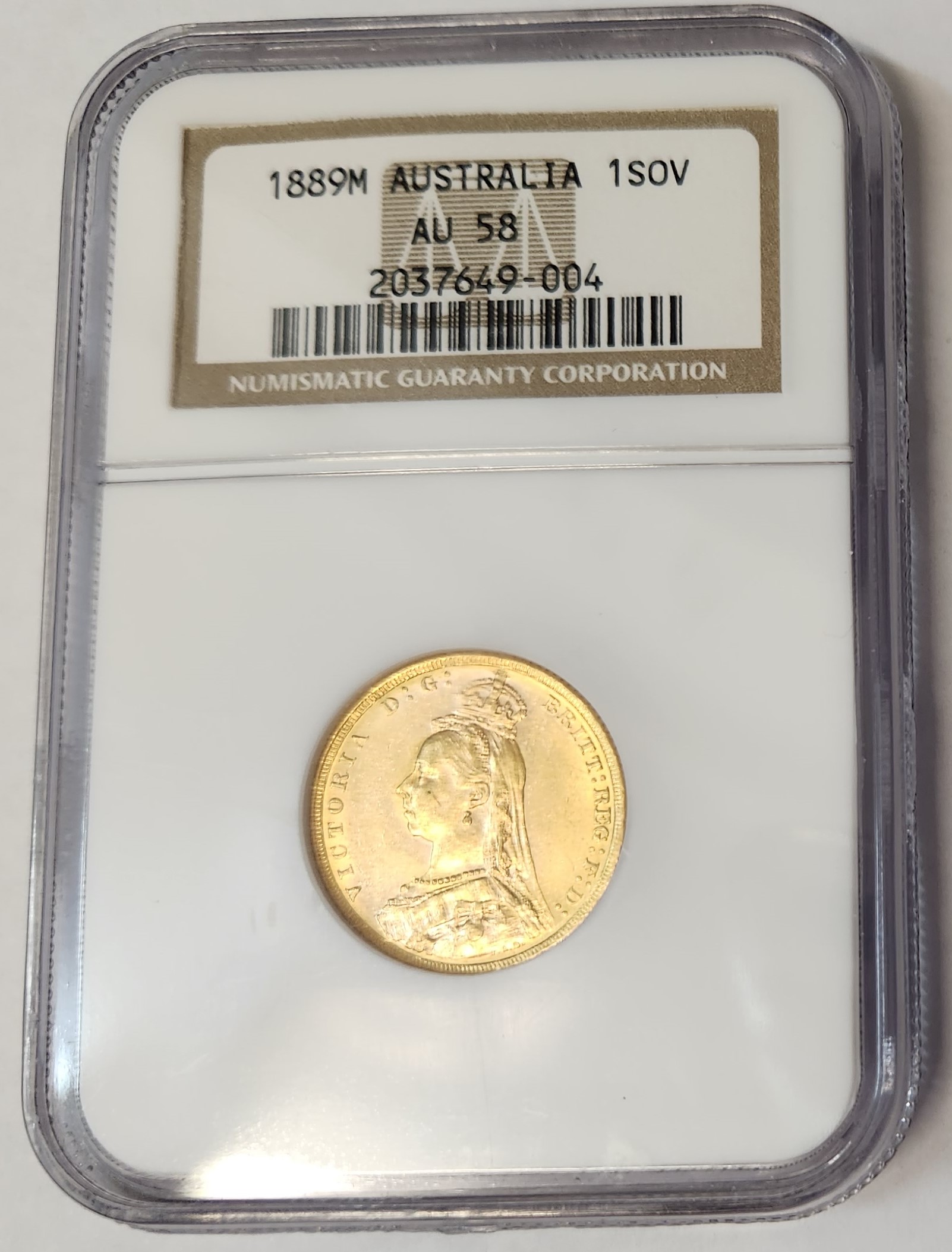 AUSTRALIA 1889 M . ONE SOVEREIGN . GOLD . SLABBED