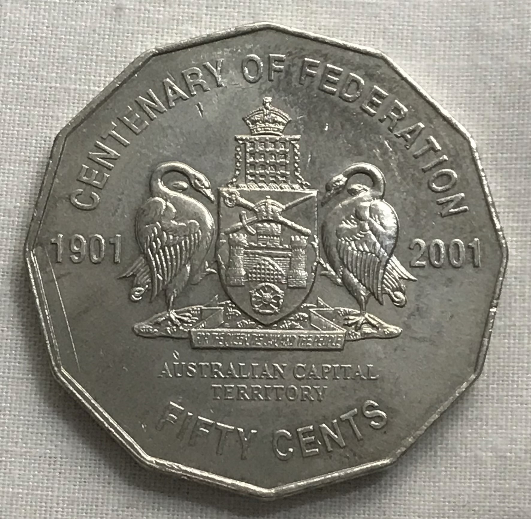 AUSTRALIA 2001 ... FIFTY CENTS COIN ... CENTENARY OF FEDERATION ... A.C.T