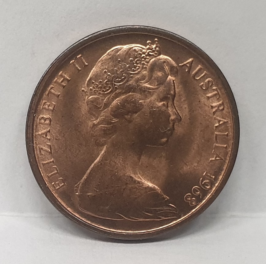 AUSTRALIA 1968 ... ONE CENT COIN ... FEATHER-TAILED GLIDER