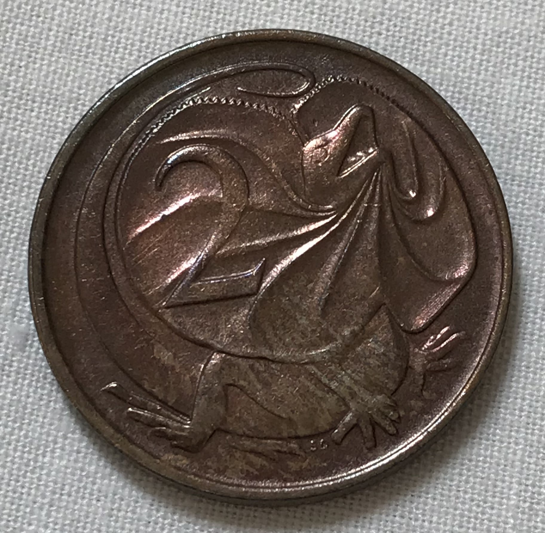 AUSTRALIA 1968 ... TWO CENTS COIN ... FRILLED NECK LIZARD