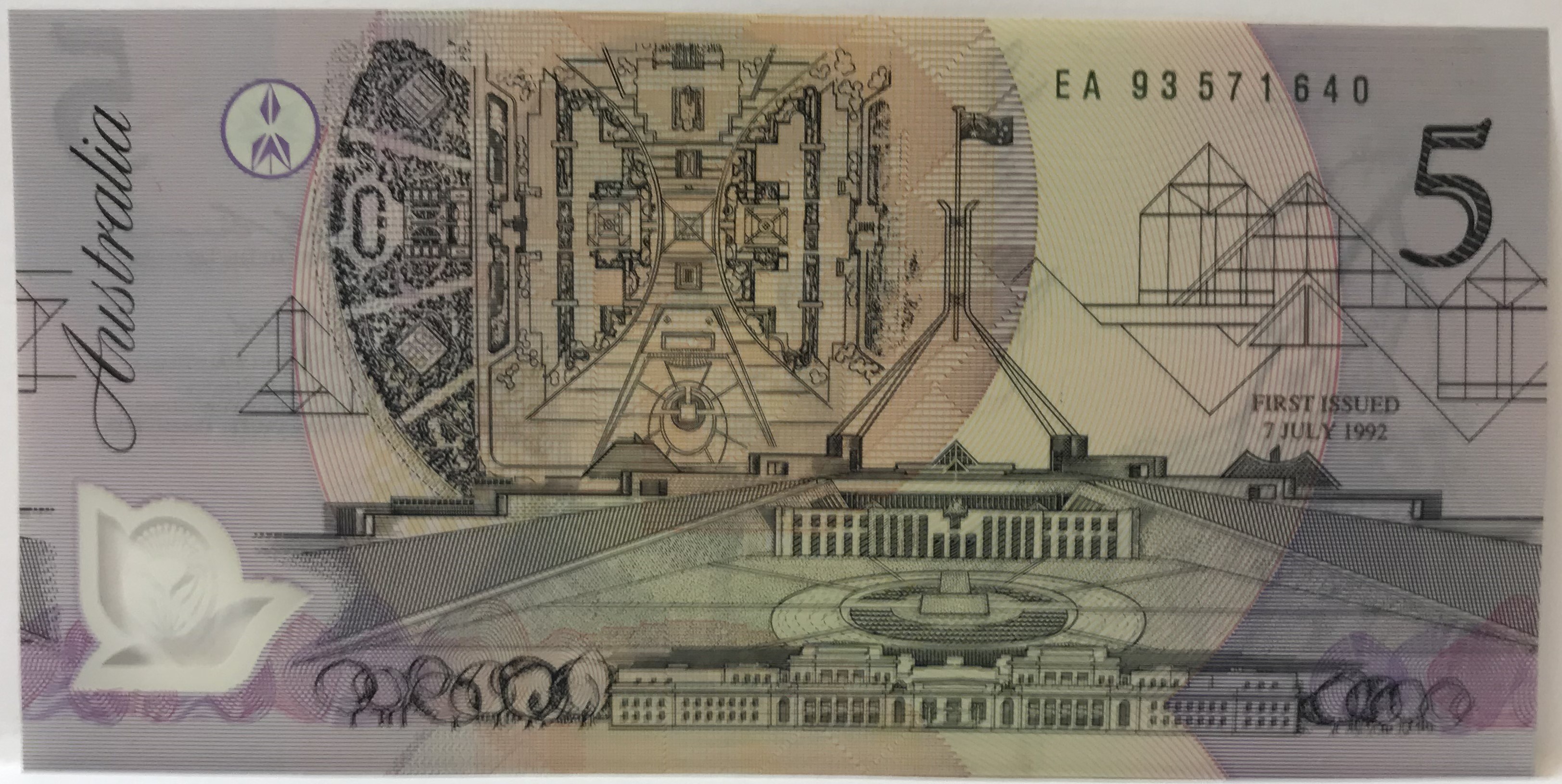 AUSTRALIA 1993 . FIVE DOLLARS BANKNOTE . ERROR . OVERPRINT WITH DATE