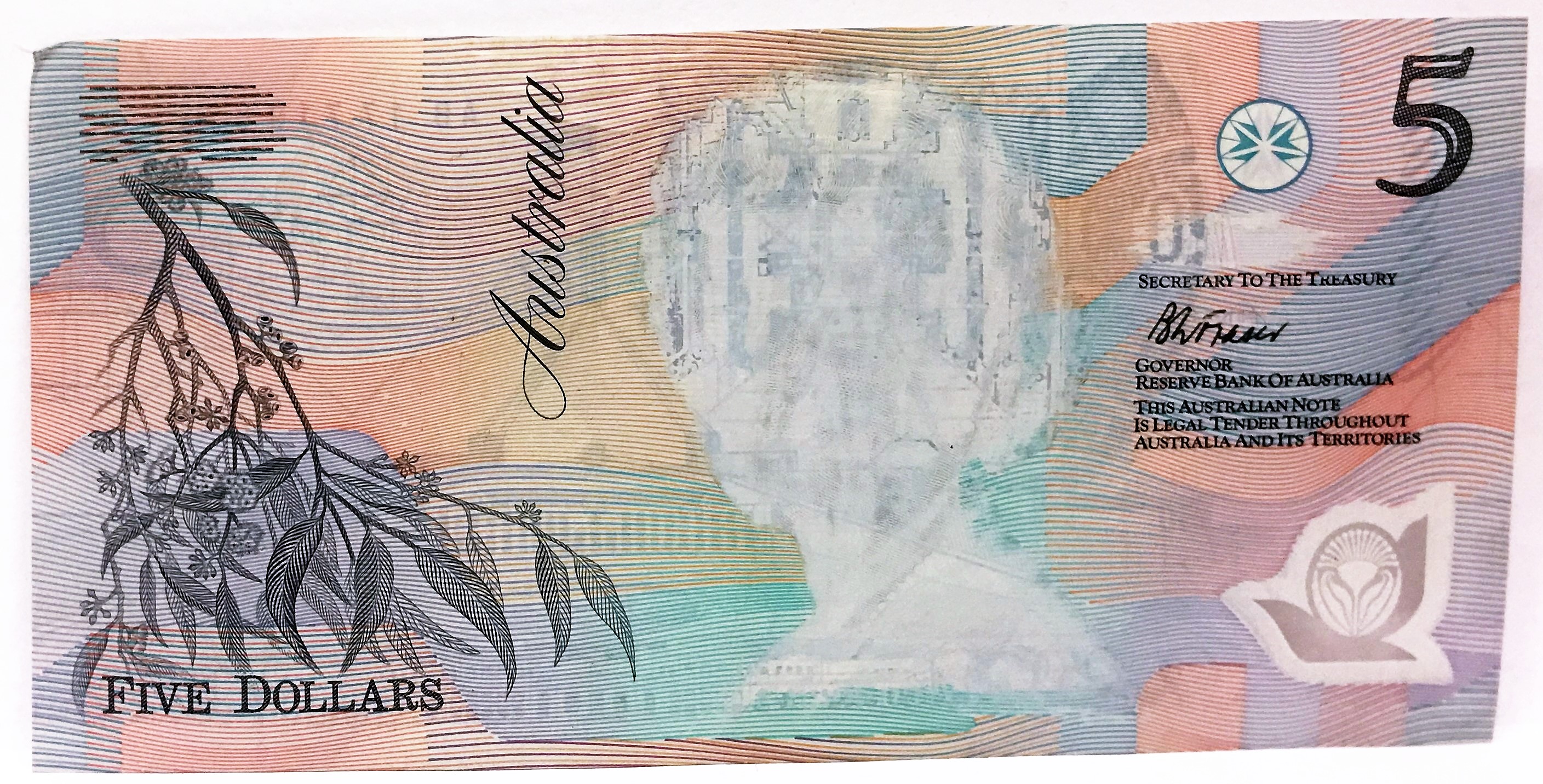 Australia 1993...Five Dollar Banknote...Error