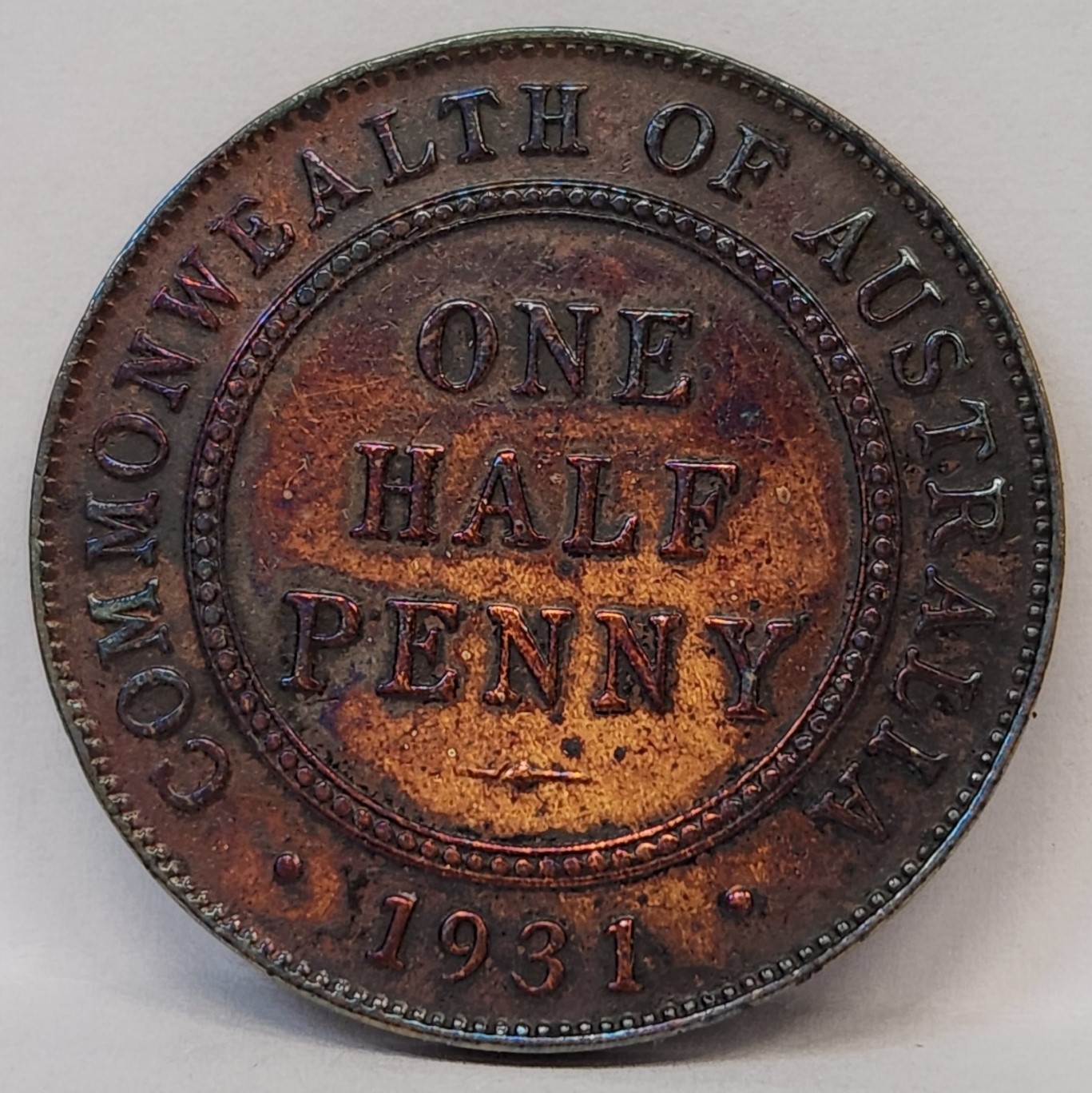 AUSTRALIA 1931 . HALF 1/2 PENNY . RETONE