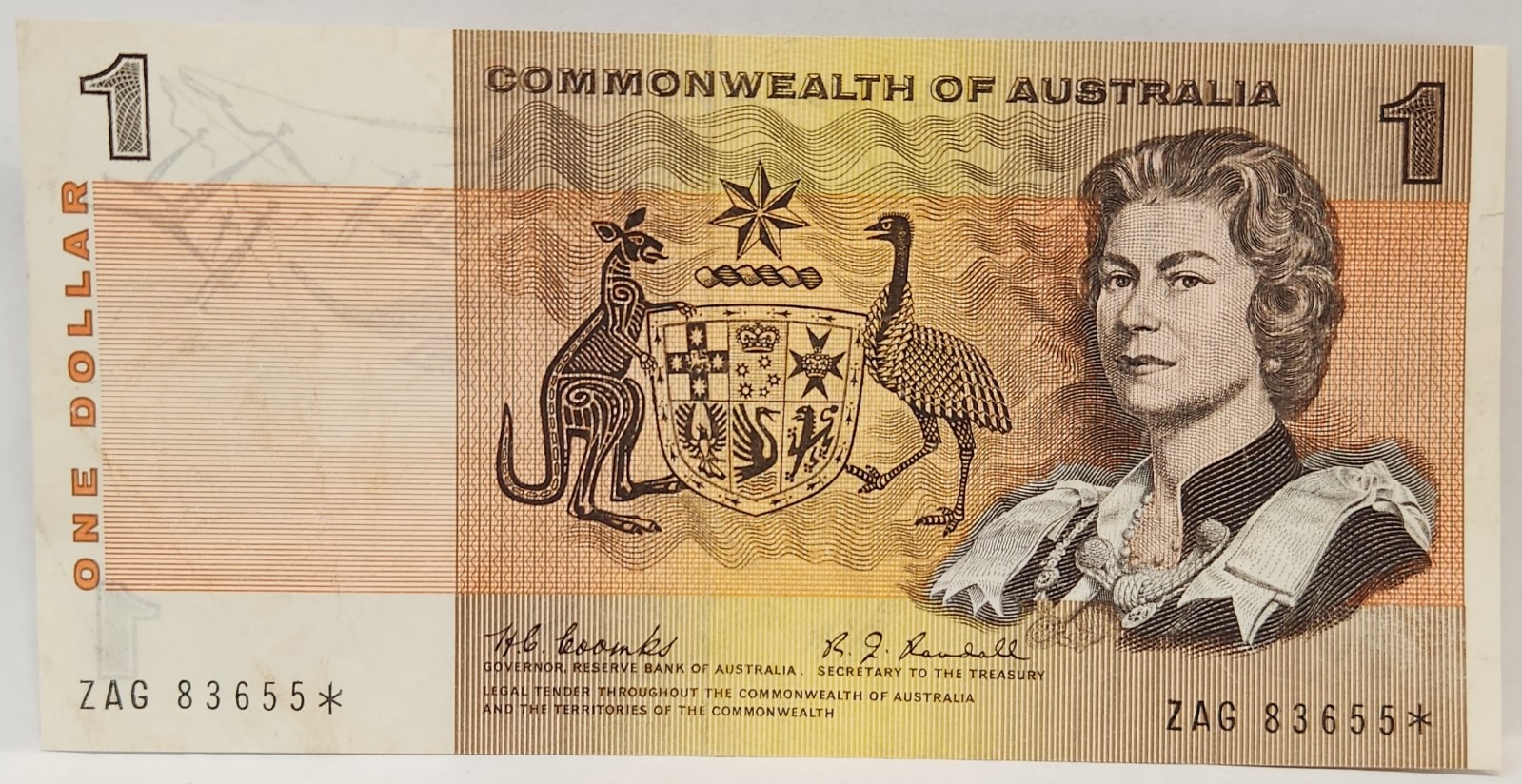 AUSTRALIA 1968 . ONE 1 DOLLAR BANKNOTE . COOMBS/RANDALL . STAR NOTE