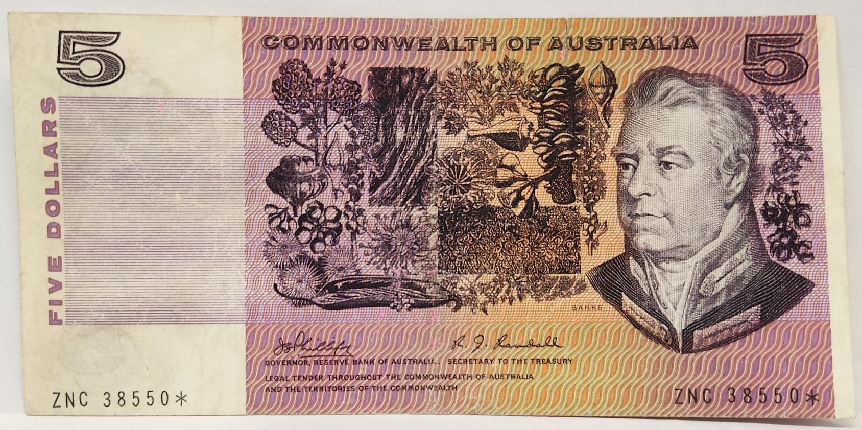 AUSTRALIA 1969 . FIVE 5 DOLLARS BANKNOTE . PHILLIPS/RANDALL . STAR NOTE ...
