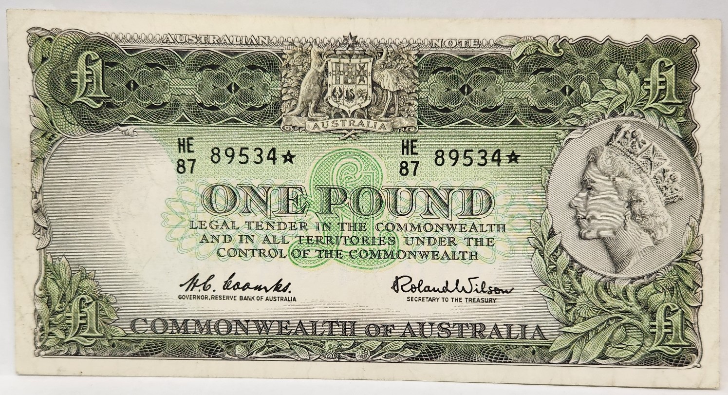 AUSTRALIA 1961 . ONE 1 POUND BANKNOTE . COOMBS/WILSON . STAR NOTE