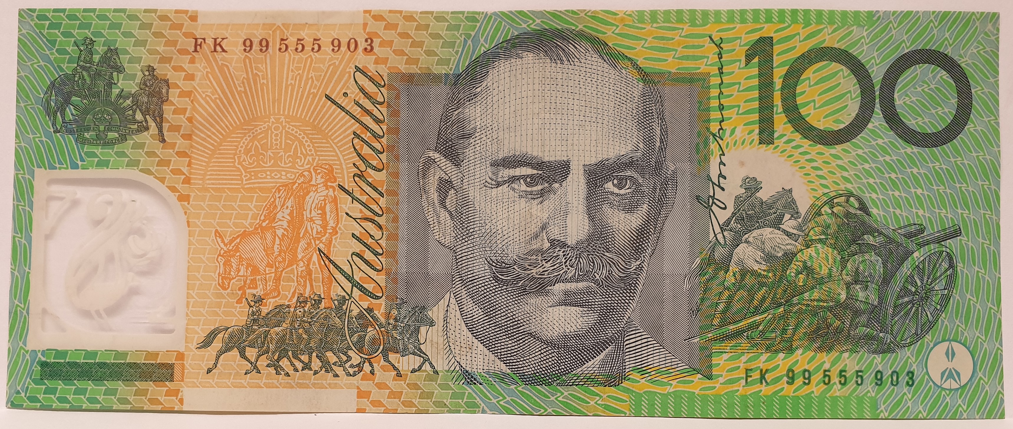 AUSTRALIA 1999 . ONE HUNDRED DOLLAR BANKNOTE . EVANS/MacFARLANE . FIVE ...