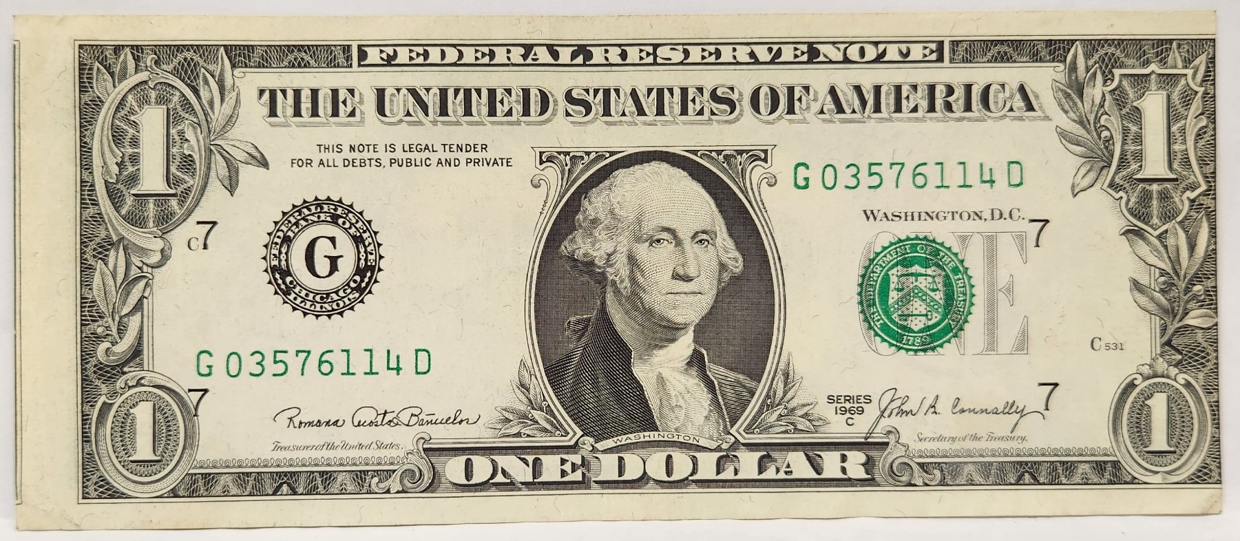 UNITED STATES 1969 . ONE 1 DOLLAR BANKNOTE . ERROR . OUT OF ALIGNMENT ...