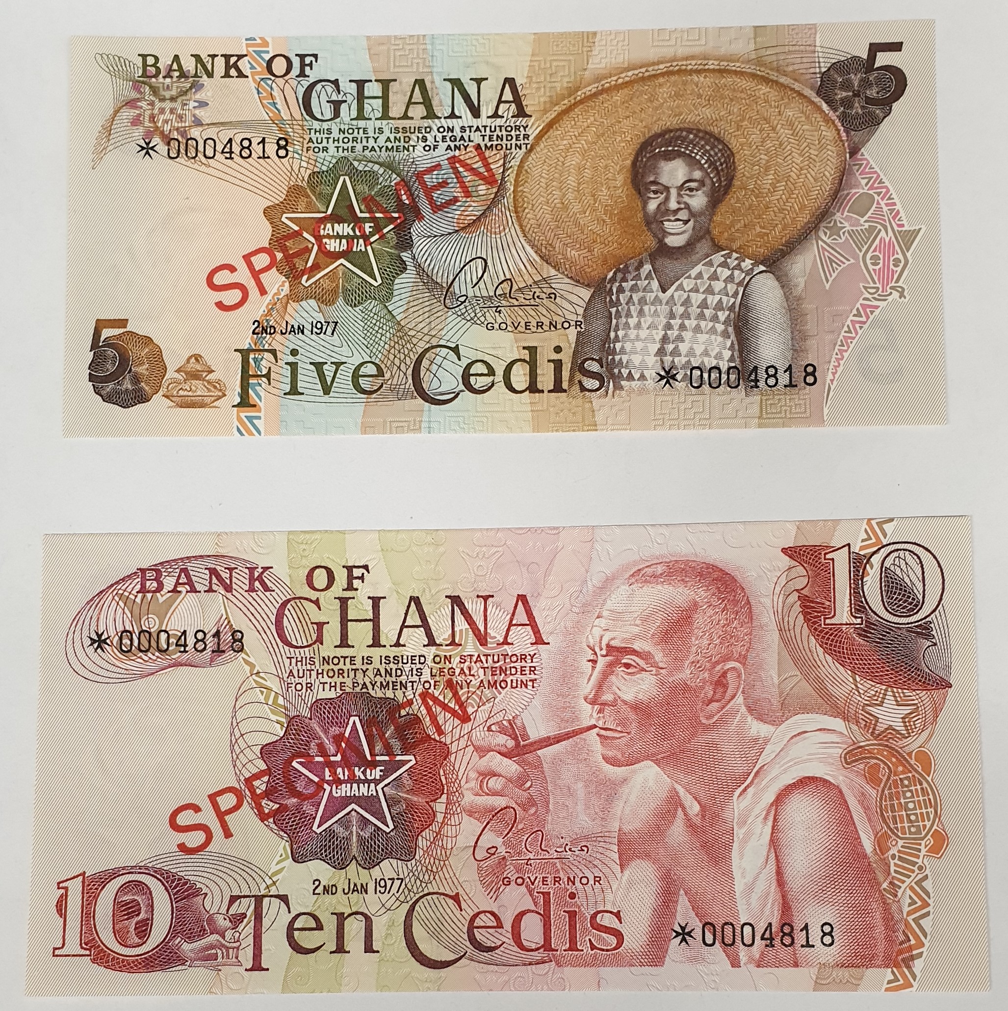 GHANA 1976/7 ... 1 - 10 CEDI ... SPECIMEN BANKNOTES