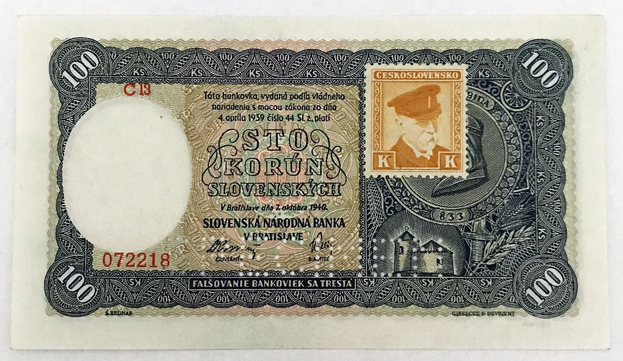 Slovakia 1940...10 Korun Banknote...Specimen
