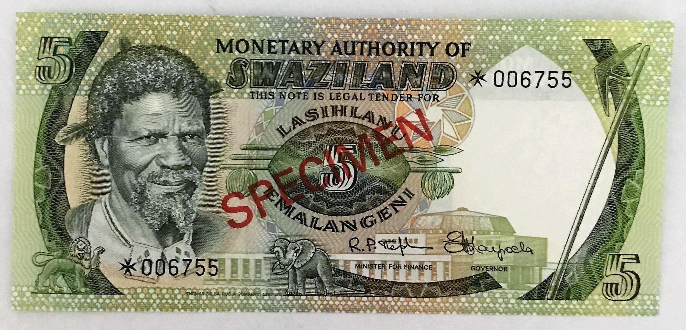 Swaziland 1976...1 Lilangeni - 20 Emalangeni Banknotes...Specimen