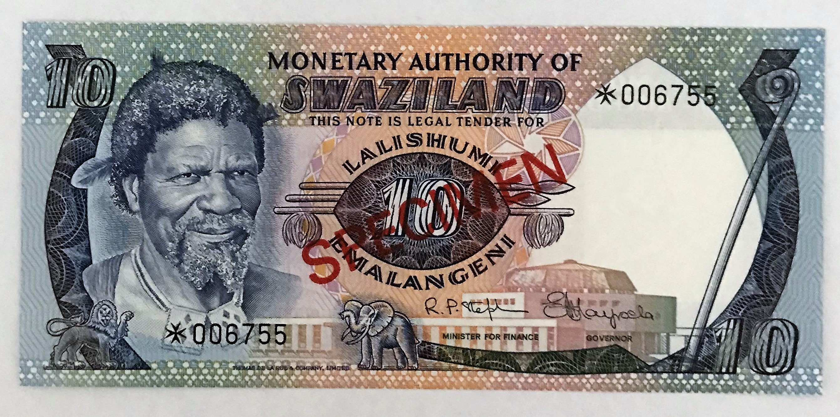 Swaziland 1976...1 Lilangeni - 20 Emalangeni Banknotes...Specimen