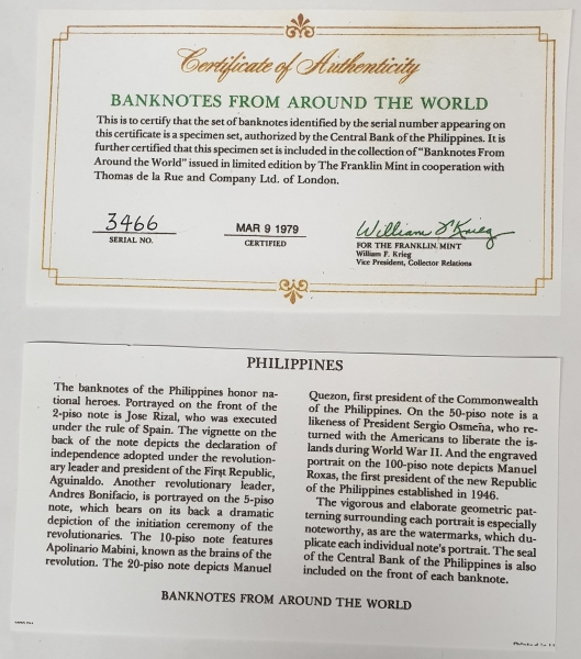 PHILIPPINES 1979 ... 2 - 100 PISO ... SPECIMEN BANKNOTES