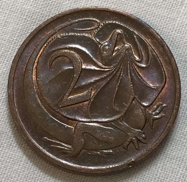 AUSTRALIA 1983 ... TWO CENTS COIN ... FRILLED NECK LIZARD