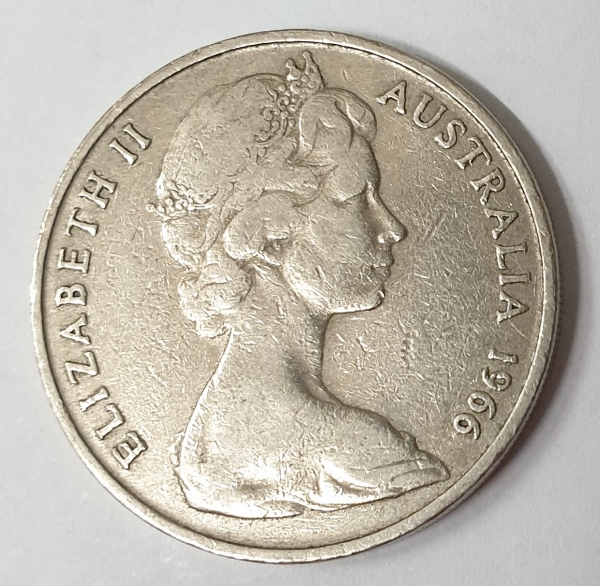 AUSTRALIA 1966 . TWENTY CENTS COIN . WAVY 2 . RARE ERROR/VARIETY
