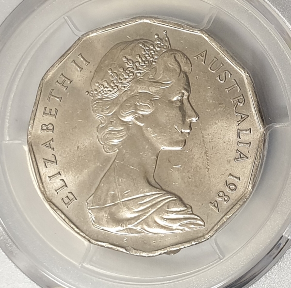 AUSTRALIA 1984 . FIFTY CENT COIN . ERROR . RAM STRIKE . FINNED RIM