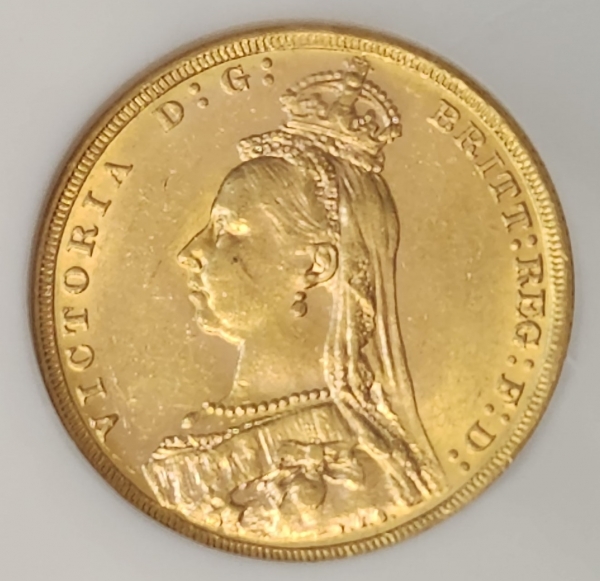 AUSTRALIA 1889 M . ONE SOVEREIGN . GOLD . SLABBED