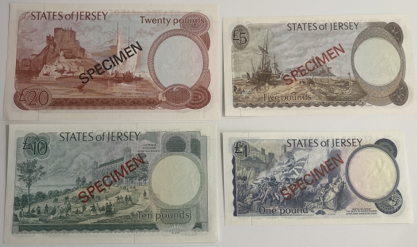 JERSEY 1978 . ONE - TWENTYPOUNDS BANKNOTES . SPECIMEN SET