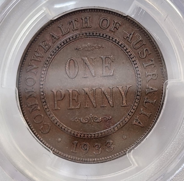 AUSTRALIA 1933/2 . PENNY . VARIETY . OVERDATE . PCGS XF45