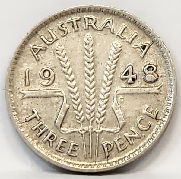 AUSTRALIA 1948 . THREEPENCE . VARIETY . FILLED IN 8