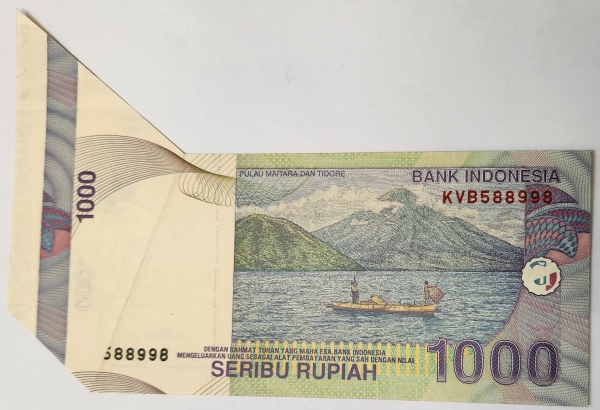 INDONESIA 2000 . ONE THOUSAND 1,000 RUPIAH BANKNOTE . ERROR . MISCUT ...